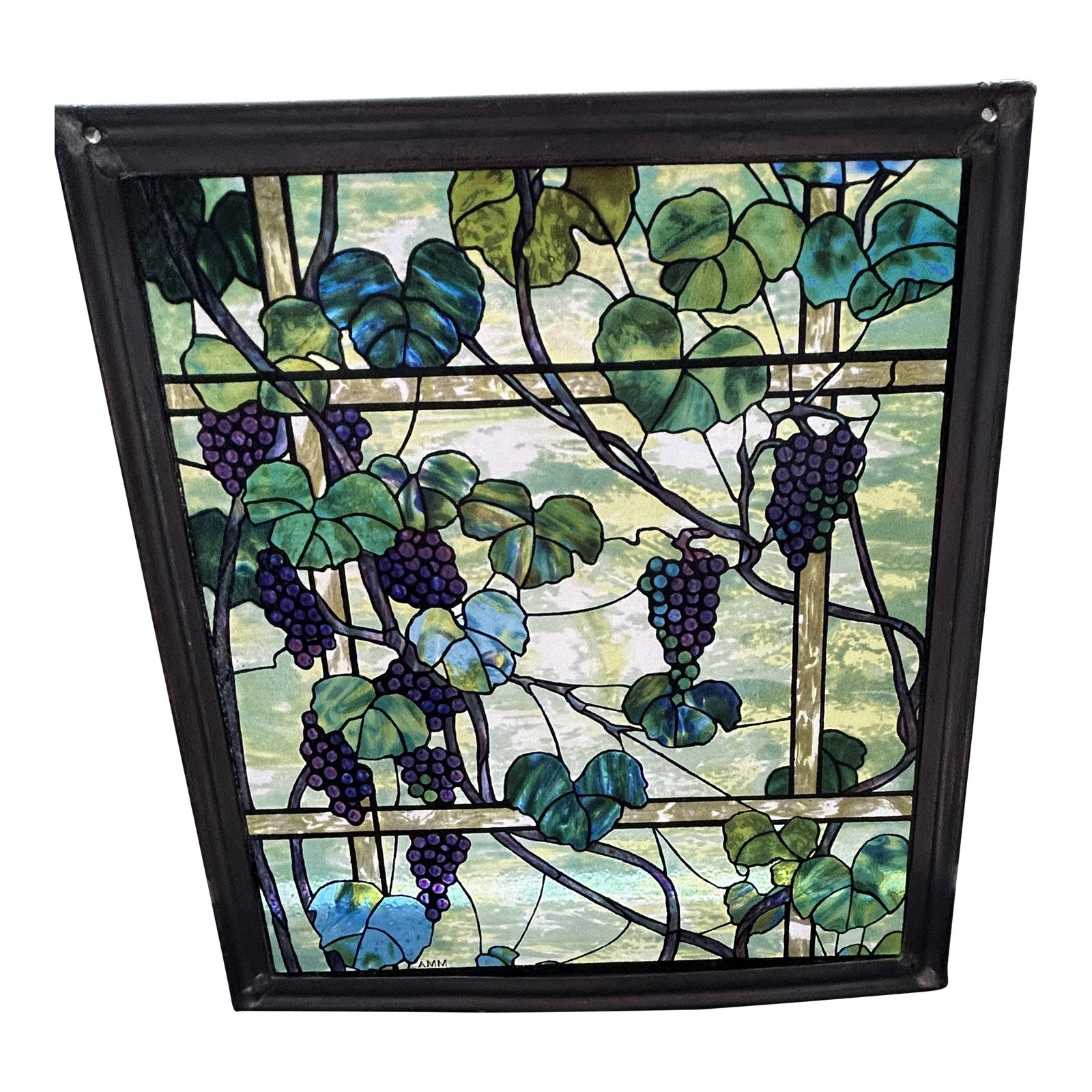 Vintage Mma Louis Tiffany Grape Vine Painted Glass Panel | Chairish