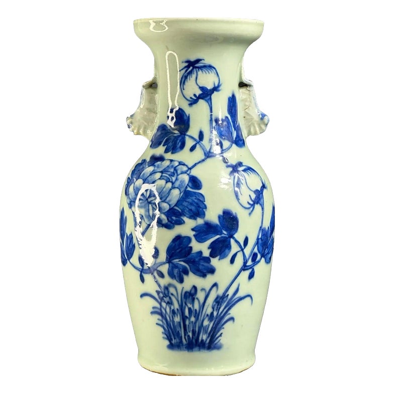 Chinese Fô Dogs Vase with Collar and Peonies Decor, 19th Century | Chairish