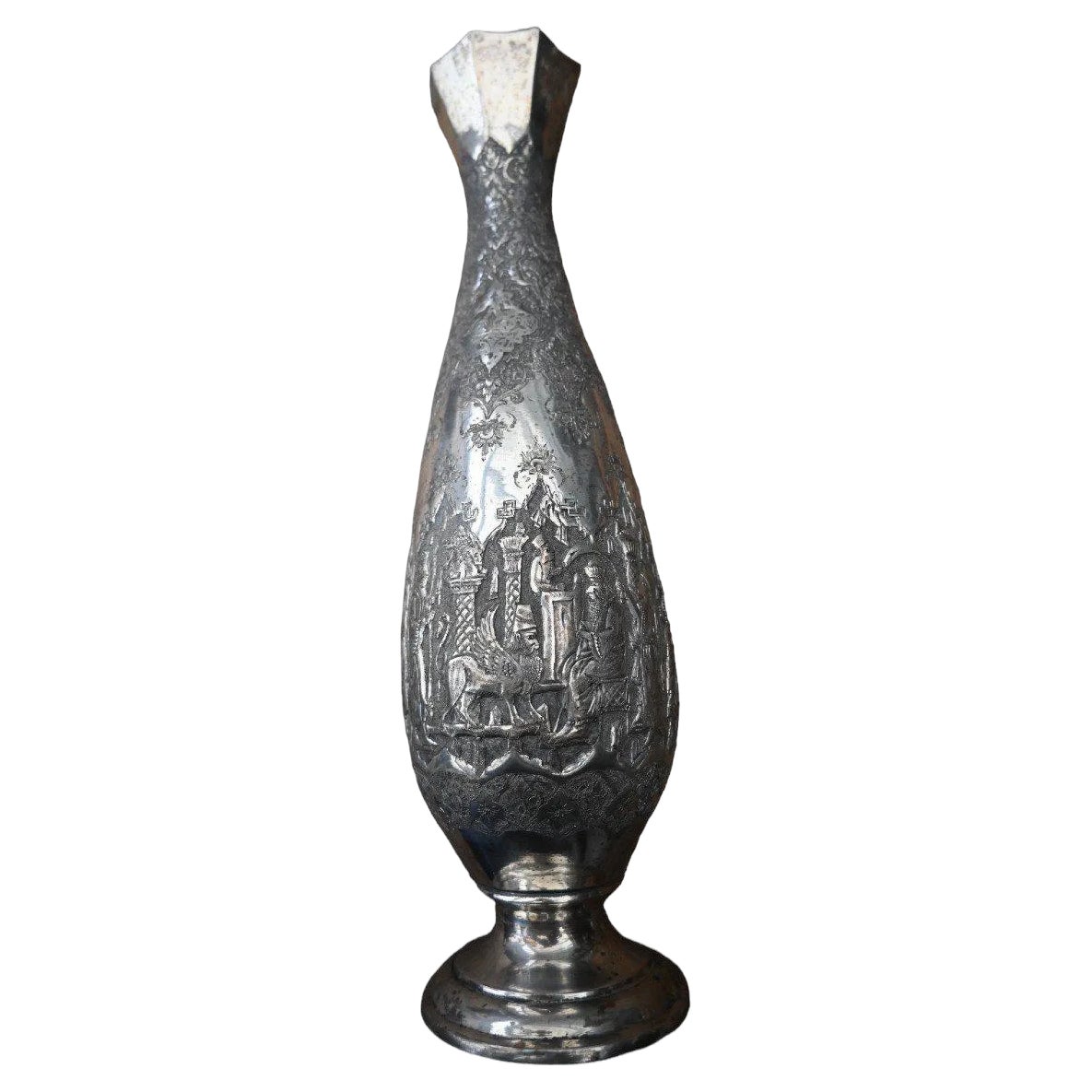 Islamic Qajar Indo-Persian Silver Vase | Chairish