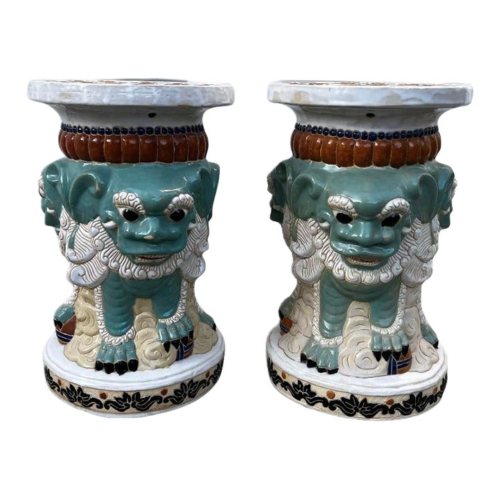 Mid-Century 3 Face Foo Dog Garden Stools- a Pair | Chairish