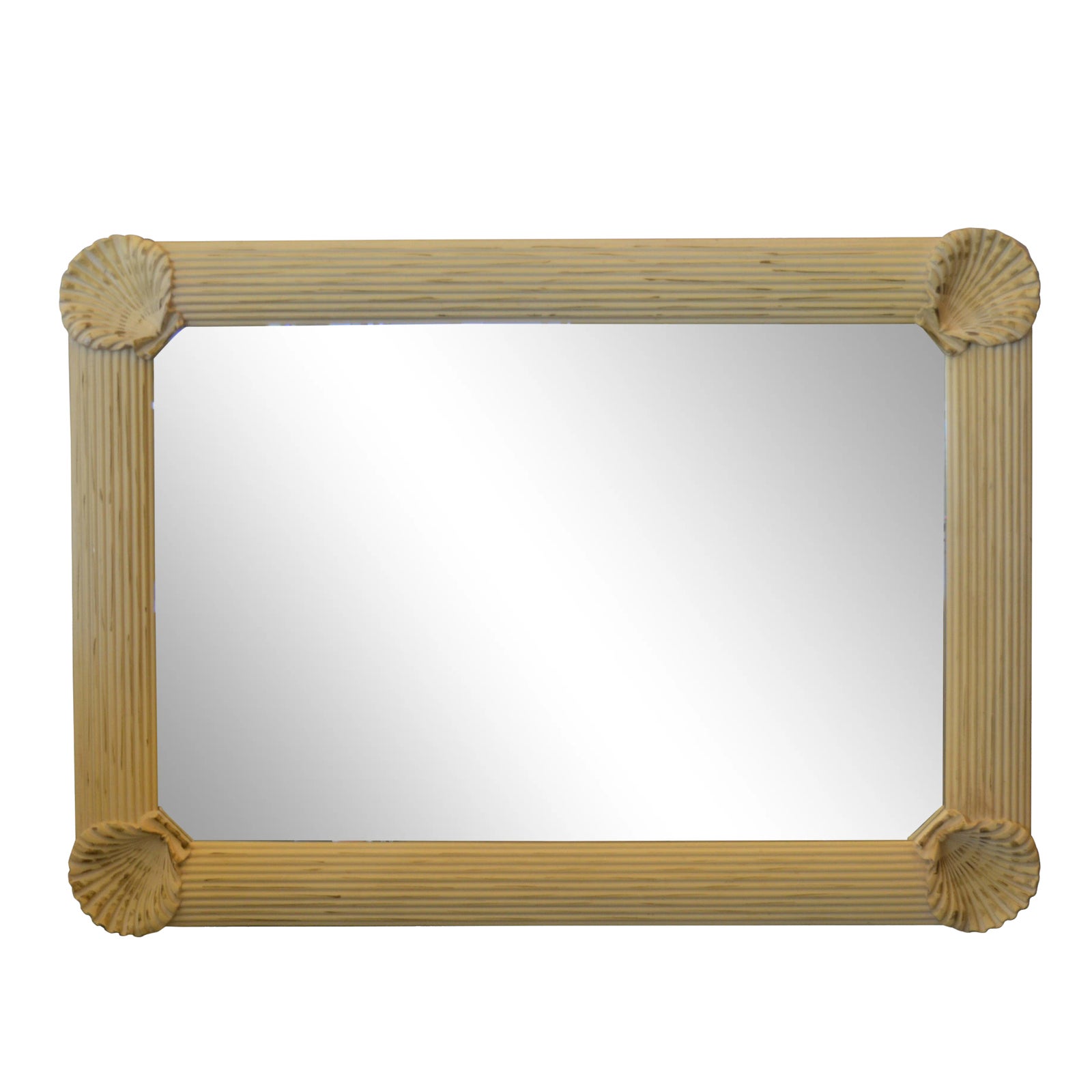 Hollywood Regency Nautical Wooden Rectangular Tan Seashell Beveled Wall ...