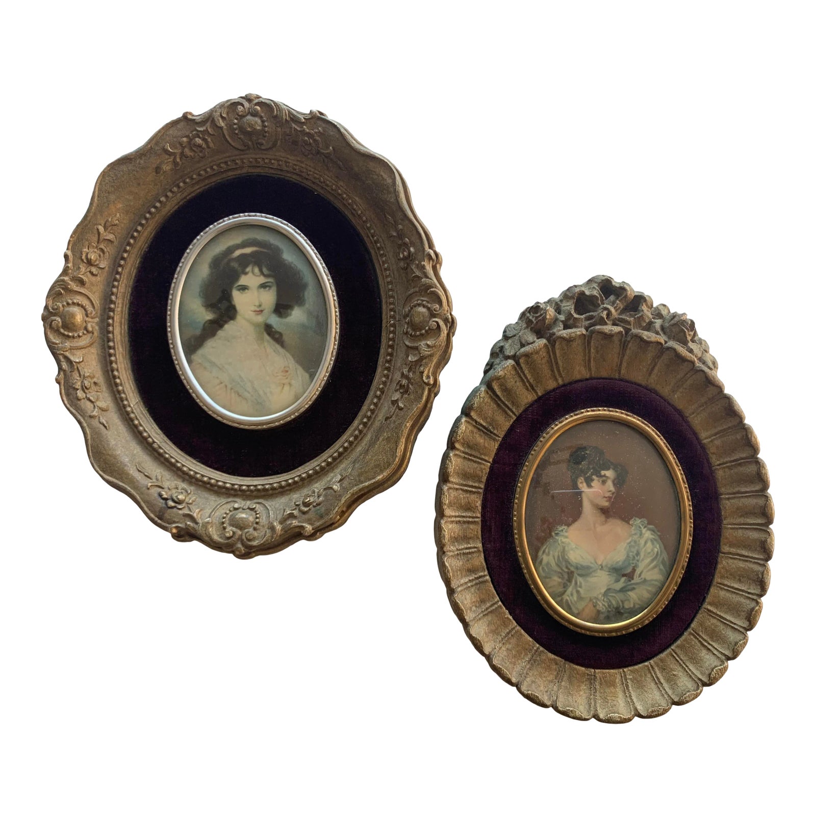 Vintage Cameo Creation Mid-Century Framed Portraits - a Pair | Chairish