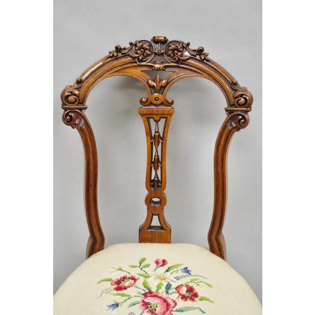 Antique Victorian Carved Walnut French Tapestry Parlor Side Chairs ...