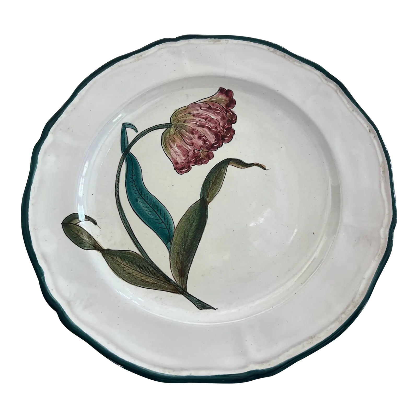 1950s Handpainted Italian Grazia Deruta Large Flower Platter | Chairish