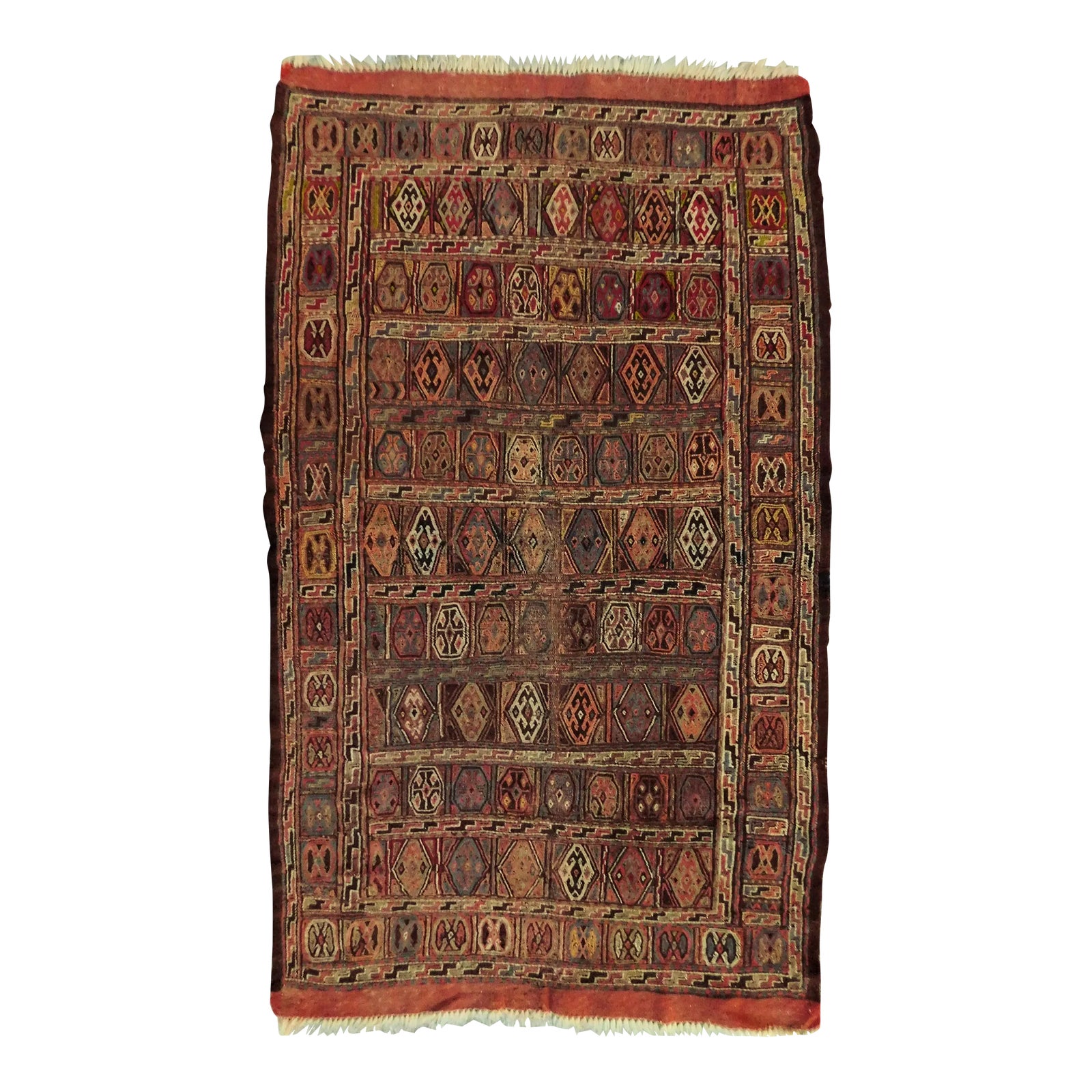 1950s Mid-Century Vintage Hand Woven Sumac Rug 3'6"x 6' | Chairish