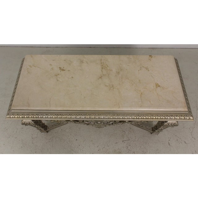 Continental Design Silver Decorated Marble Top Console | Chairish