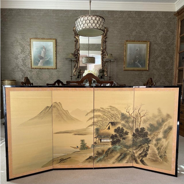 Early 20th Century Early Vintage Japanese Byobu Hand-Painted 4-Panel ...