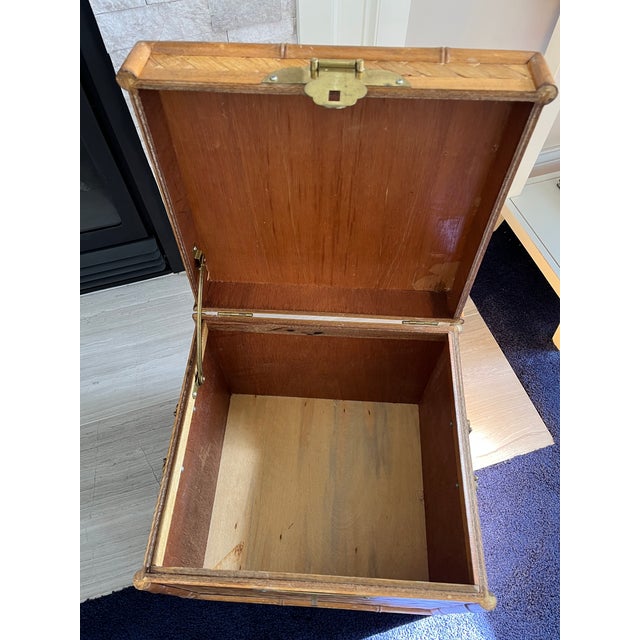 1950s Square Woven Rattan Trunk | Chairish