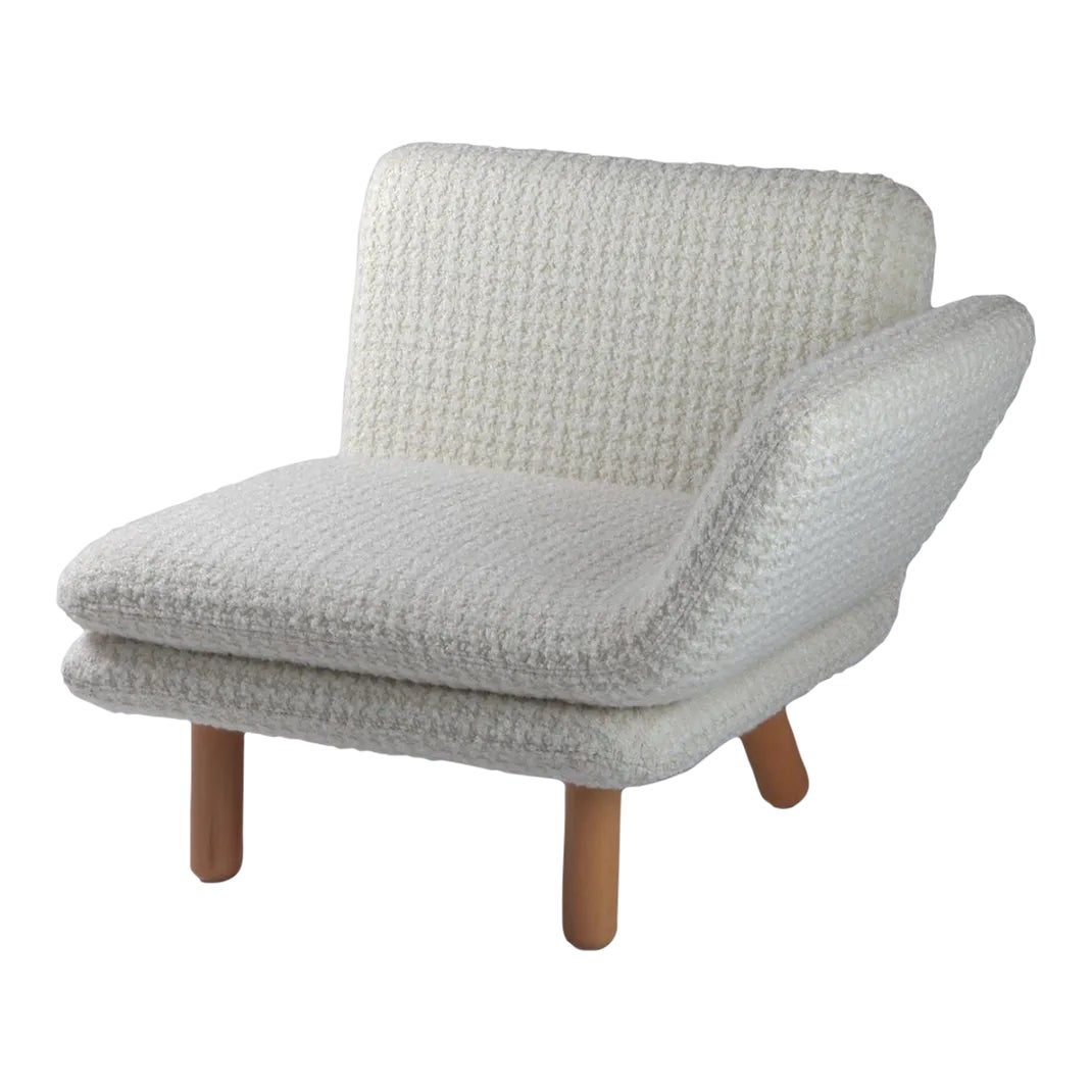 Cross Lounge Chair, Natural Wood, Crow's Feet Patterned Boucle White ...