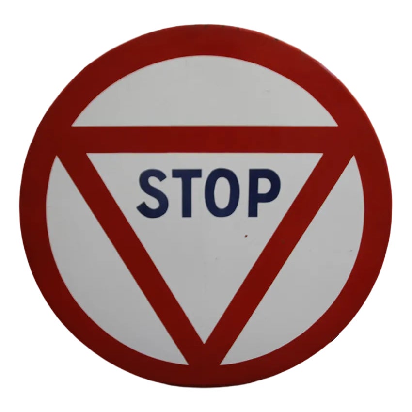 Red and White Enamel Metal Stop Traffic Sign, 1965 | Chairish