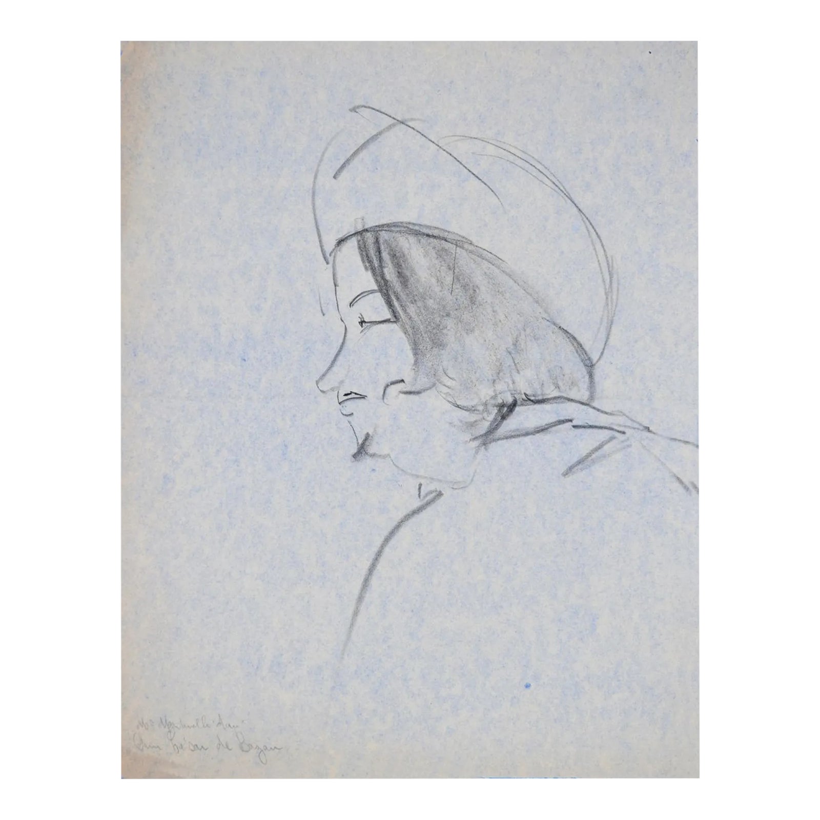 Portrait of Man - Original Charcoal Drawing by Flor David - 1950s 1950s ...