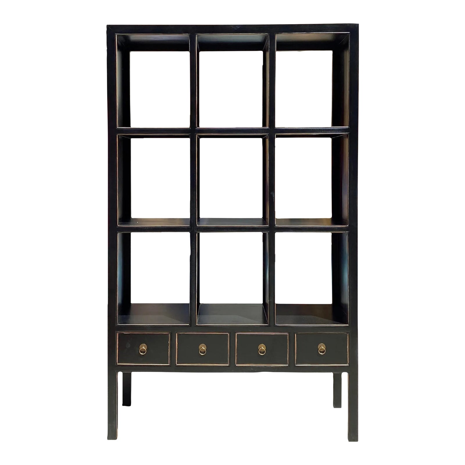 Oriental Black Lacquer Open Shelf Bookcase Display Cabinet Divider ...
