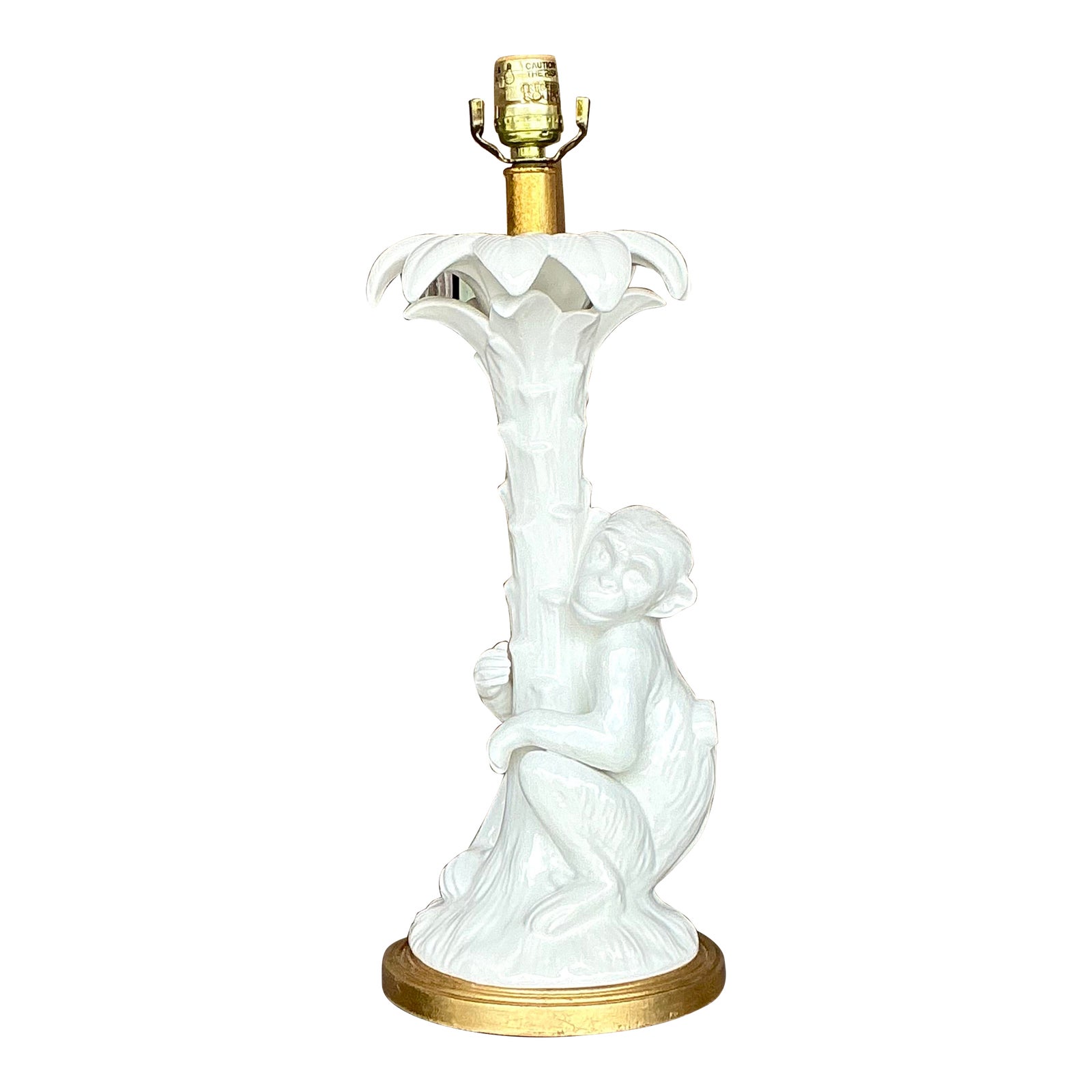 Vintage Coastal Glazed Ceramic Monkey Lamp | Chairish