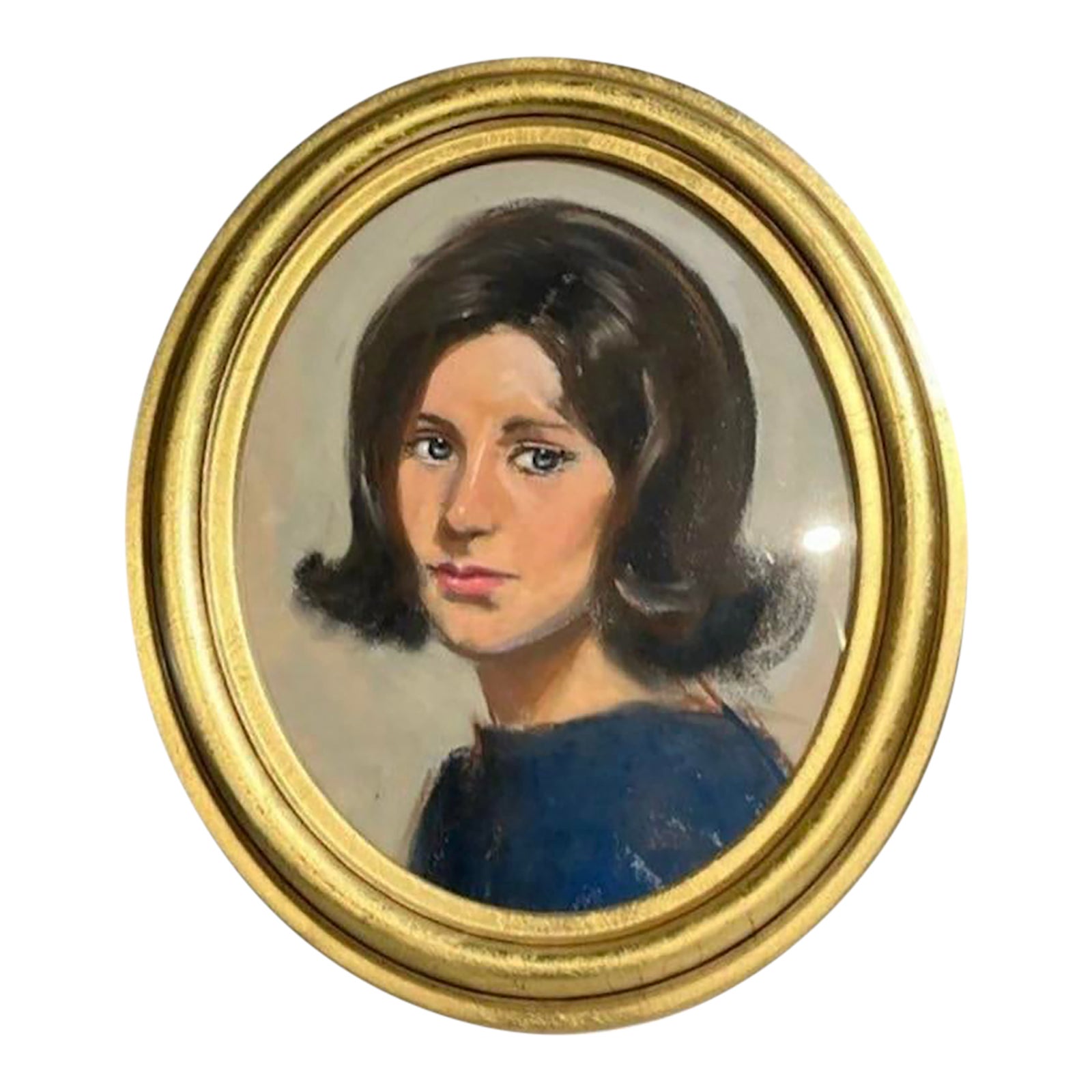 Vintage Circa 1960 Oval Gilt Framed Oil Pastel Portrait Drawing ...
