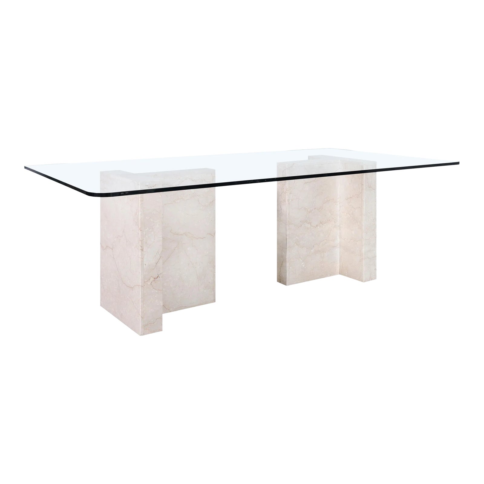 1980s Vintage Italian Marble and Glass Dining Table | Chairish