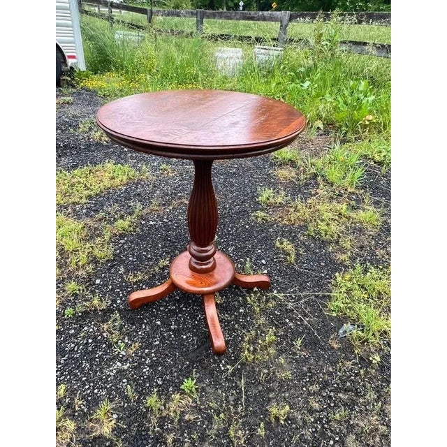Mid 20th Century Tiger Oak Pedestal Round Side Table Chairish