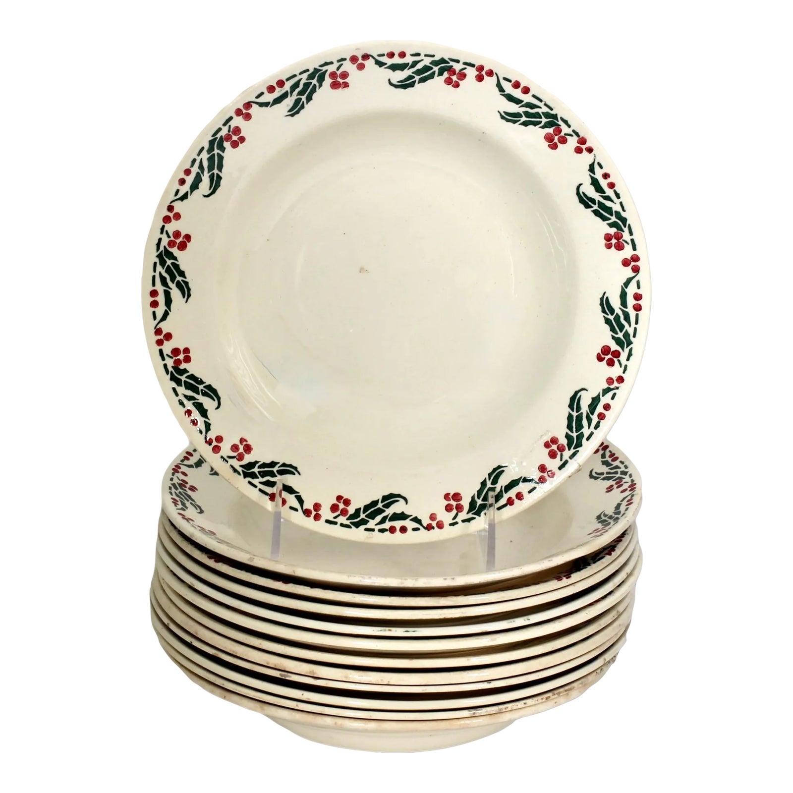 1920s French "Holly" Creamware Bowls, S/12 | Chairish