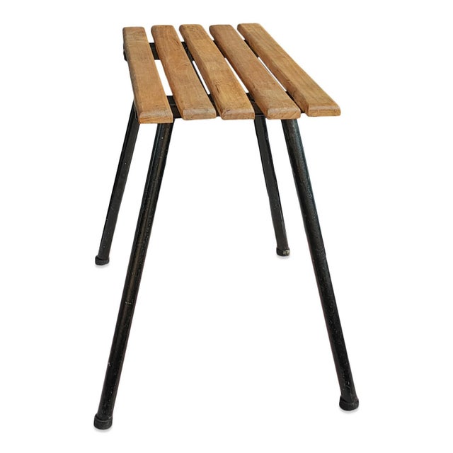1970s Vintage Brutalist Iron and Wood Slats Stool | Chairish