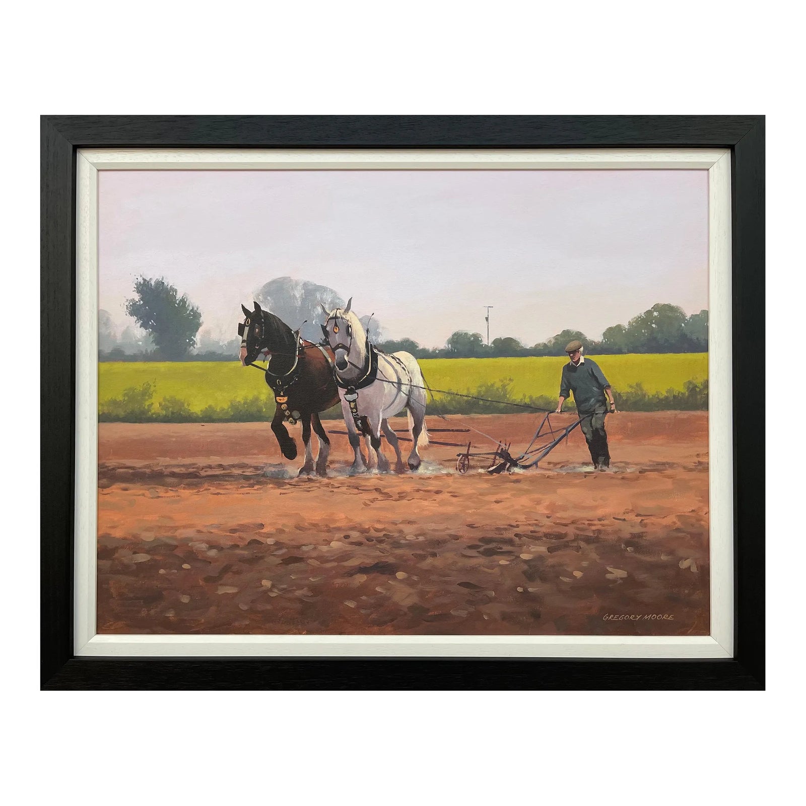 Gregory Moore, Horses with Farmer & Plough in Ireland Countryside by Contemporary Irish Artist ...