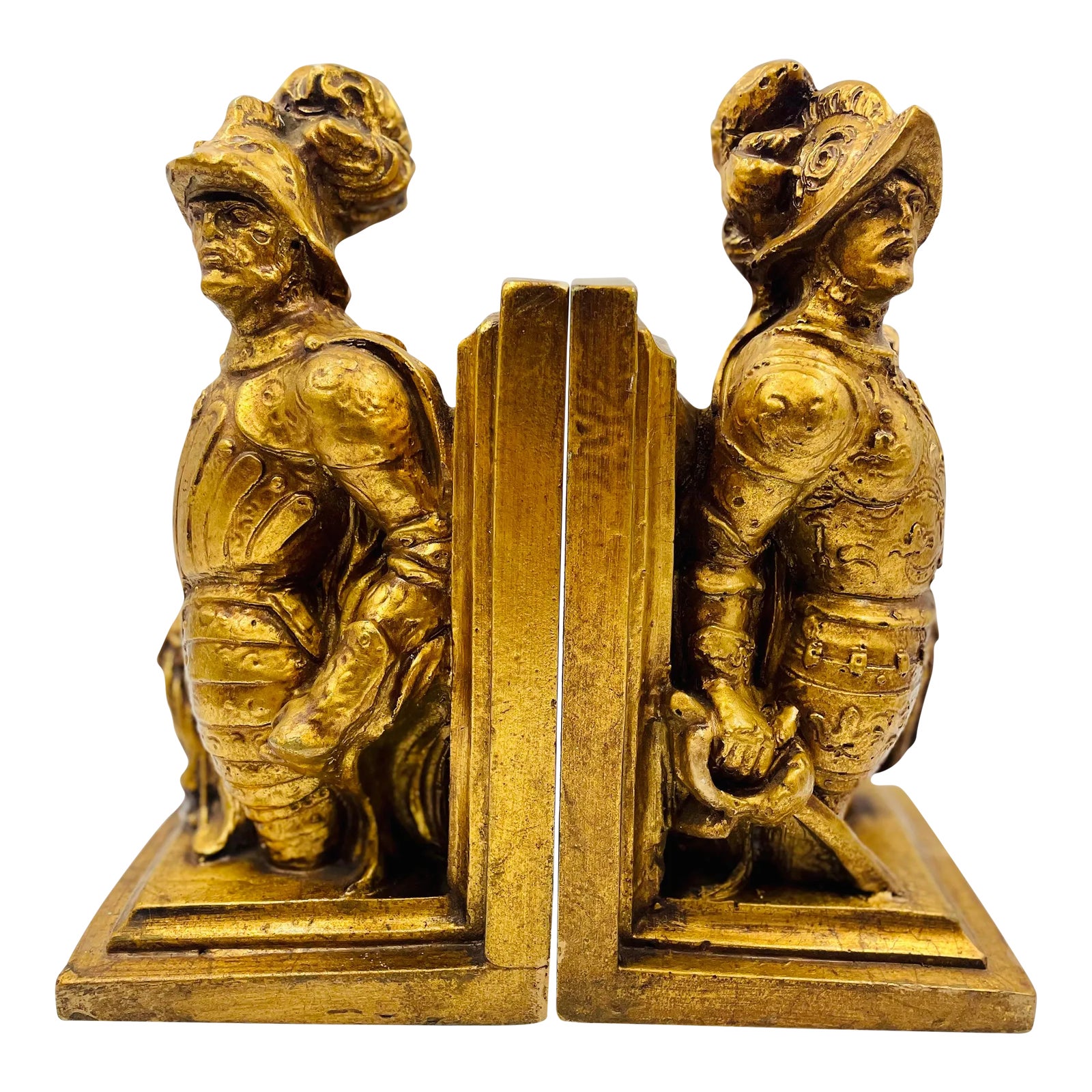 Pair of Grand & Golden Renaissance Gentlemen Bookends - 1969 | Chairish