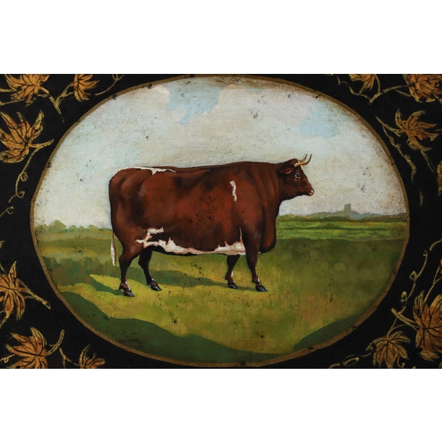 Vintage Farm Animal Tray Depicting Rural Cow | Chairish