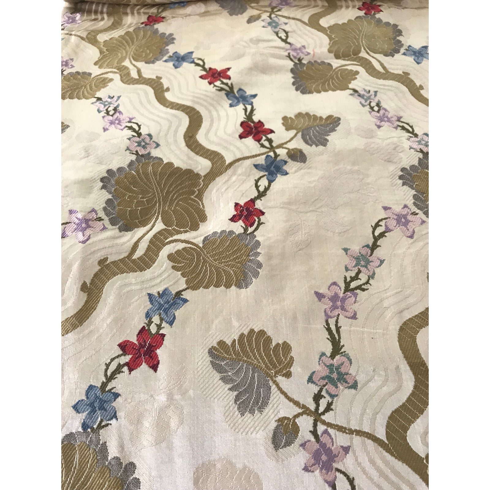 Vintage Silk Damask Drapery Panel Fabric | Chairish