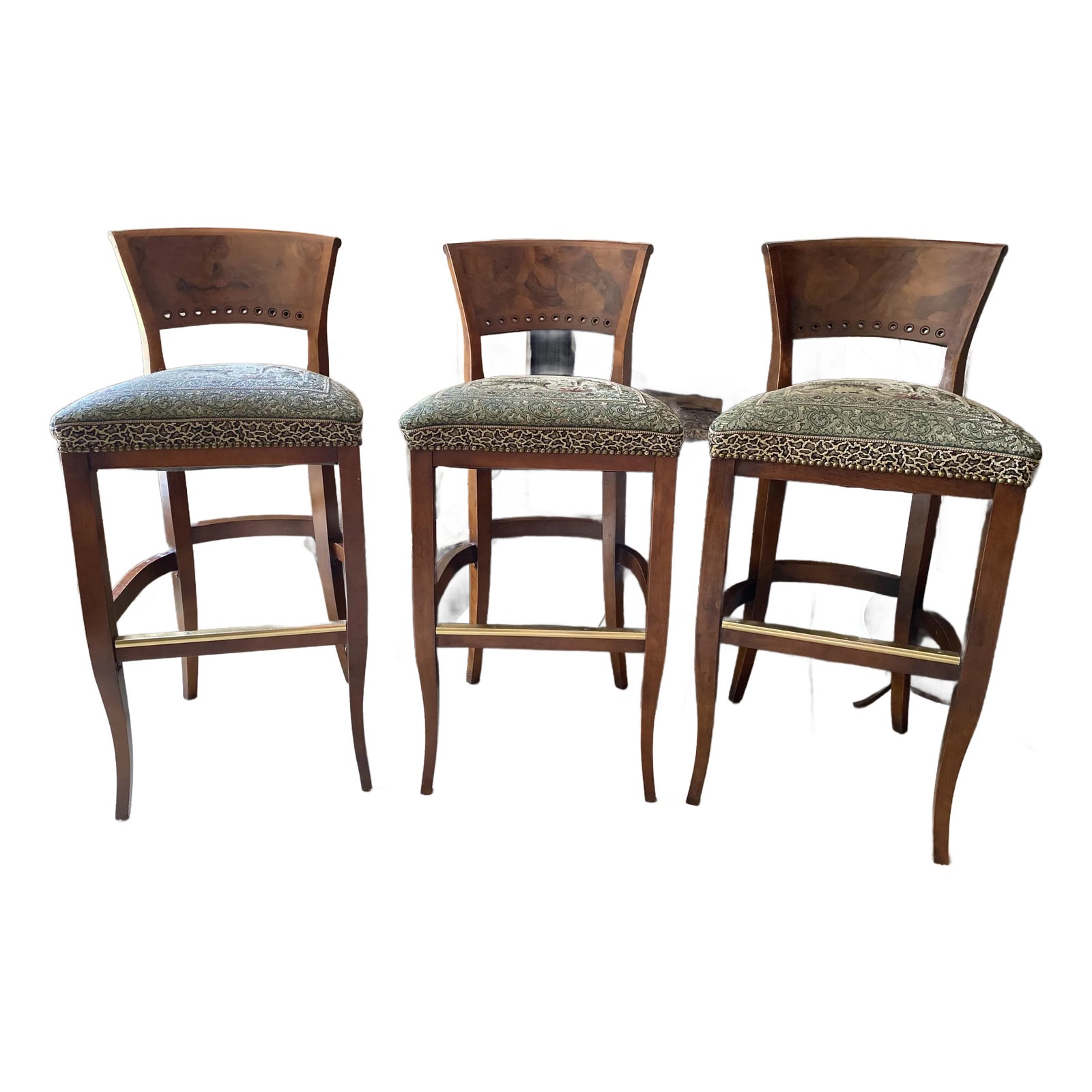 Jacquard Animal Print Cherry Wood Bar Stools, Set of 3 | Chairish