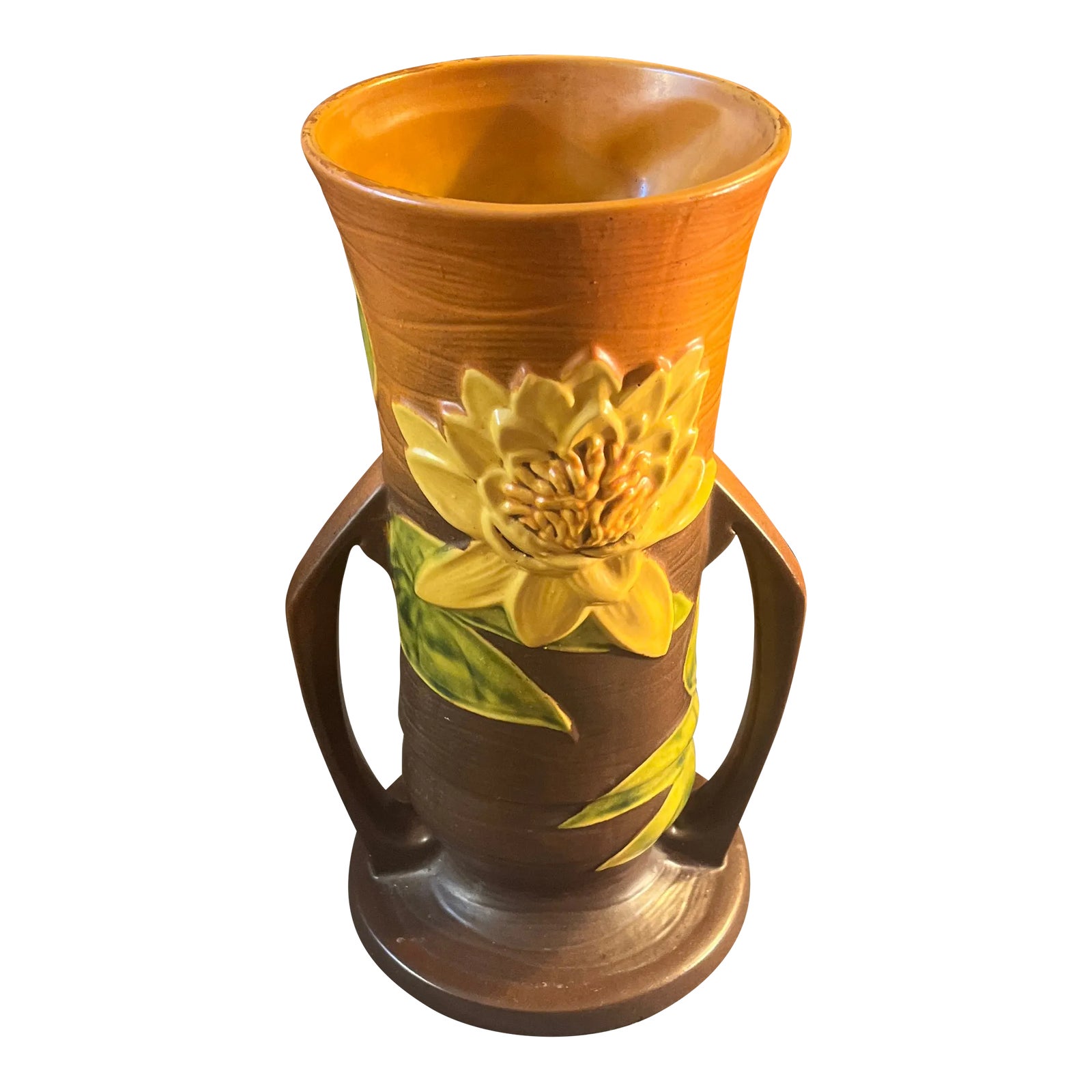 Large Vintage Roseville Water Lily Art Pottery Double Handled Vase ...