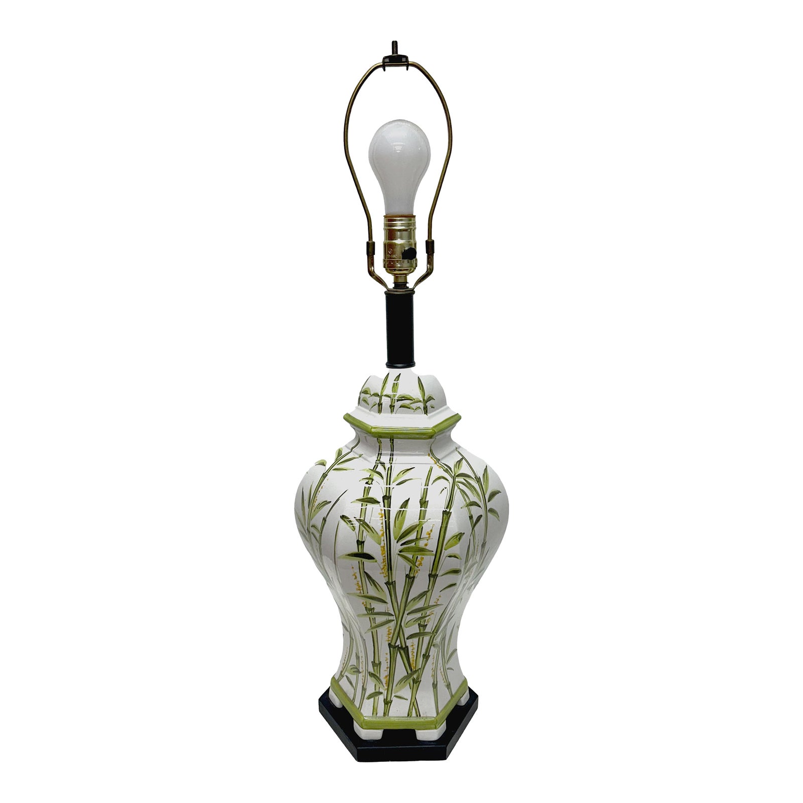 Vintage Hollywood Regency Ceramic Ginger Jar Table Lamp With Bamboo ...