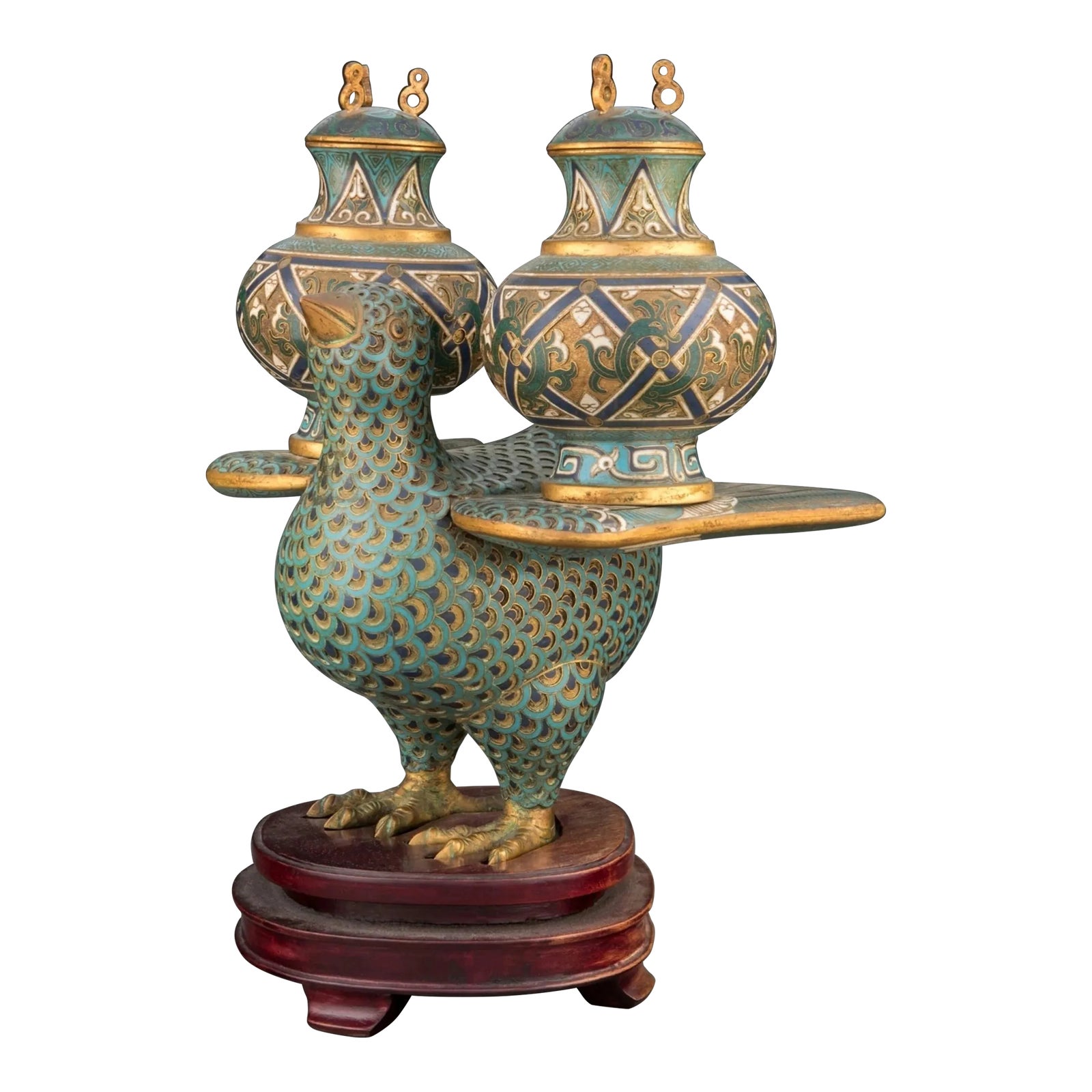 Antique Chinese Qing Dynasty Cloisonné Enamel & Gilt Bronze Bird Censer ...