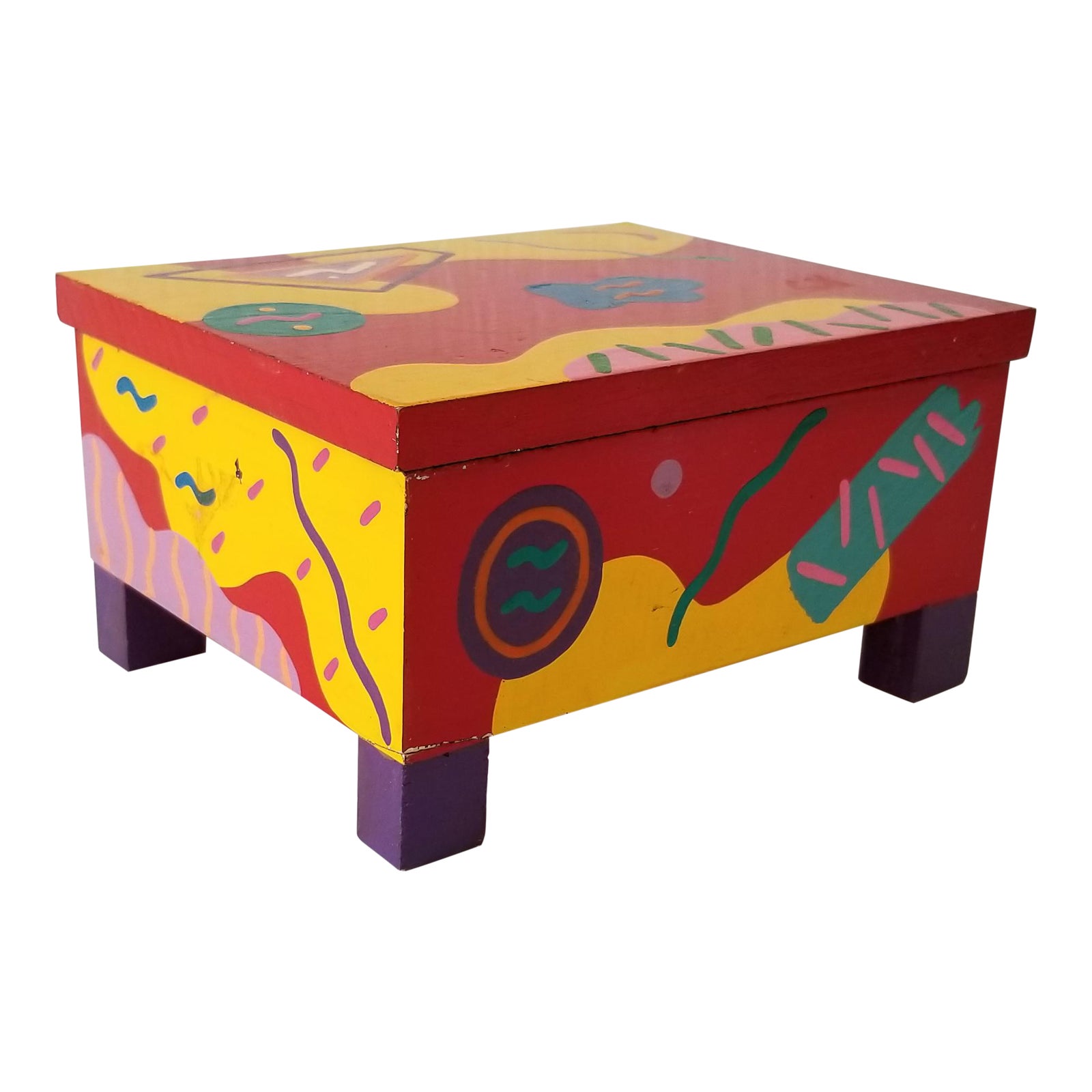 Postmodern Artistic Hand Painted Decorative Box | Chairish