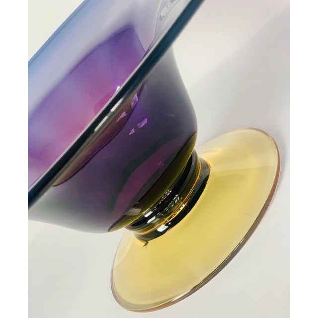 2000 Blenko Purple Amethyst Art Glass Large Yellow Footed Centerpiece ...