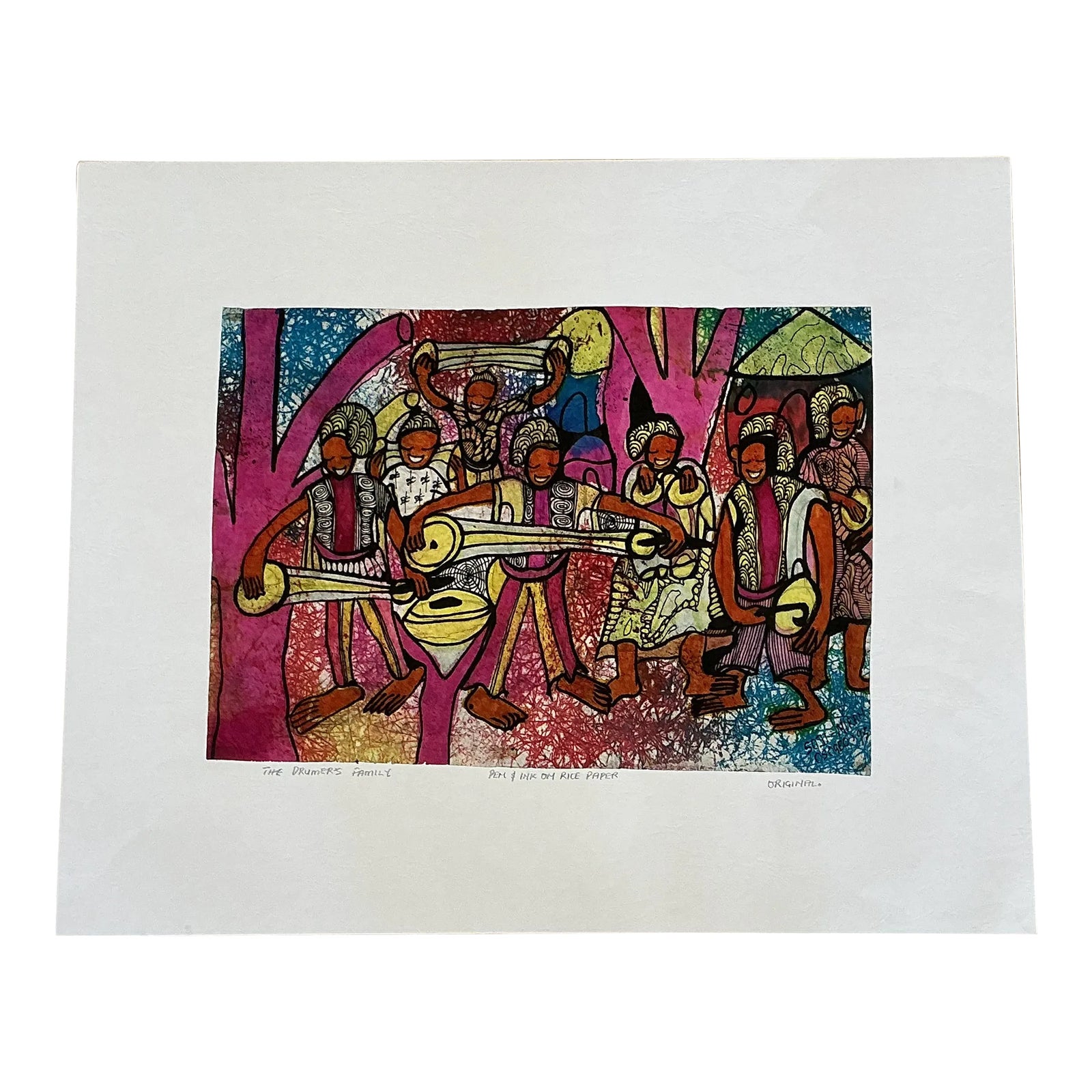 The Drummer's Family, Artist Soji Niran, Pen and Ink on Rice Paper ...