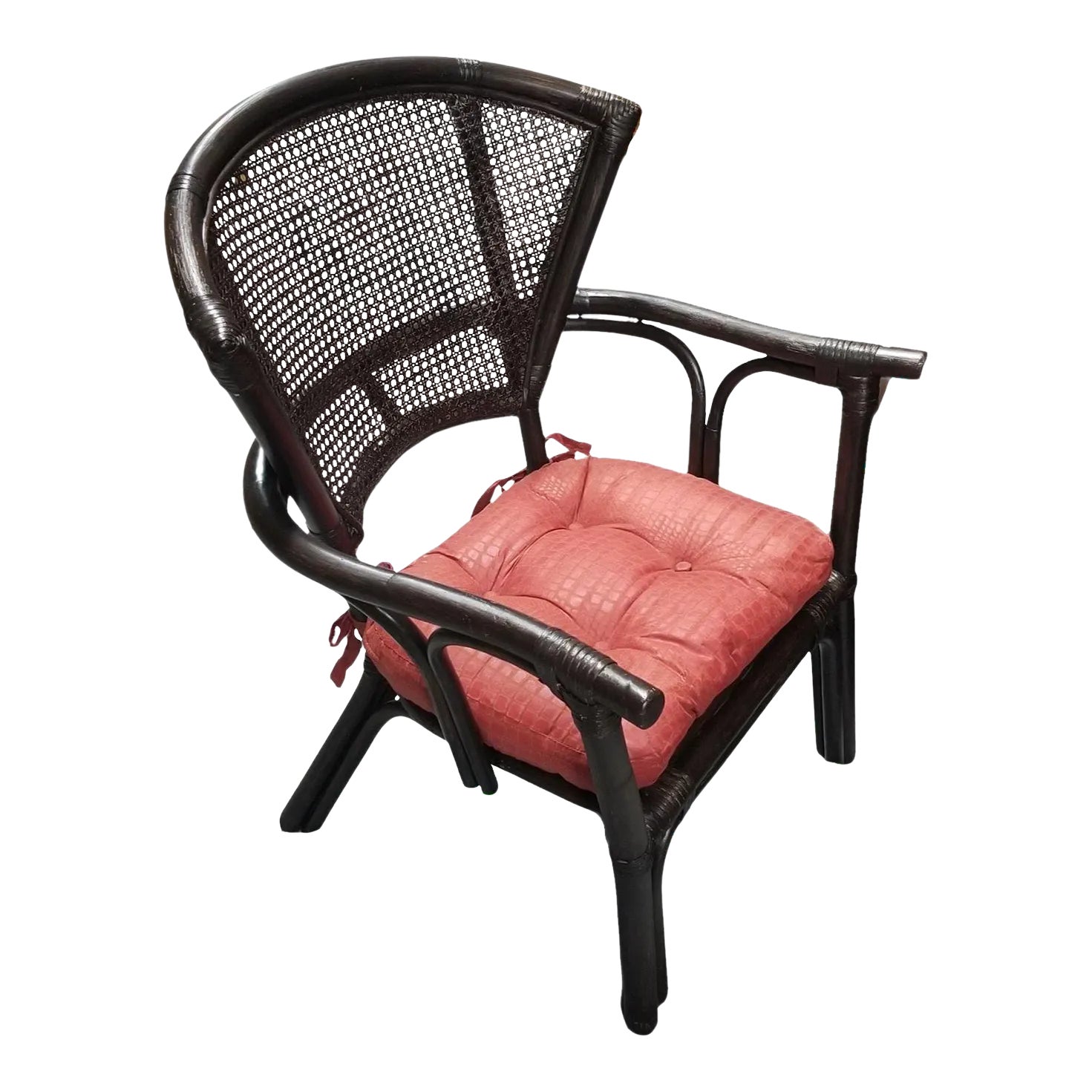 1950s Restored Dark Wood Rattan Cane Fan Back Armchair | Chairish