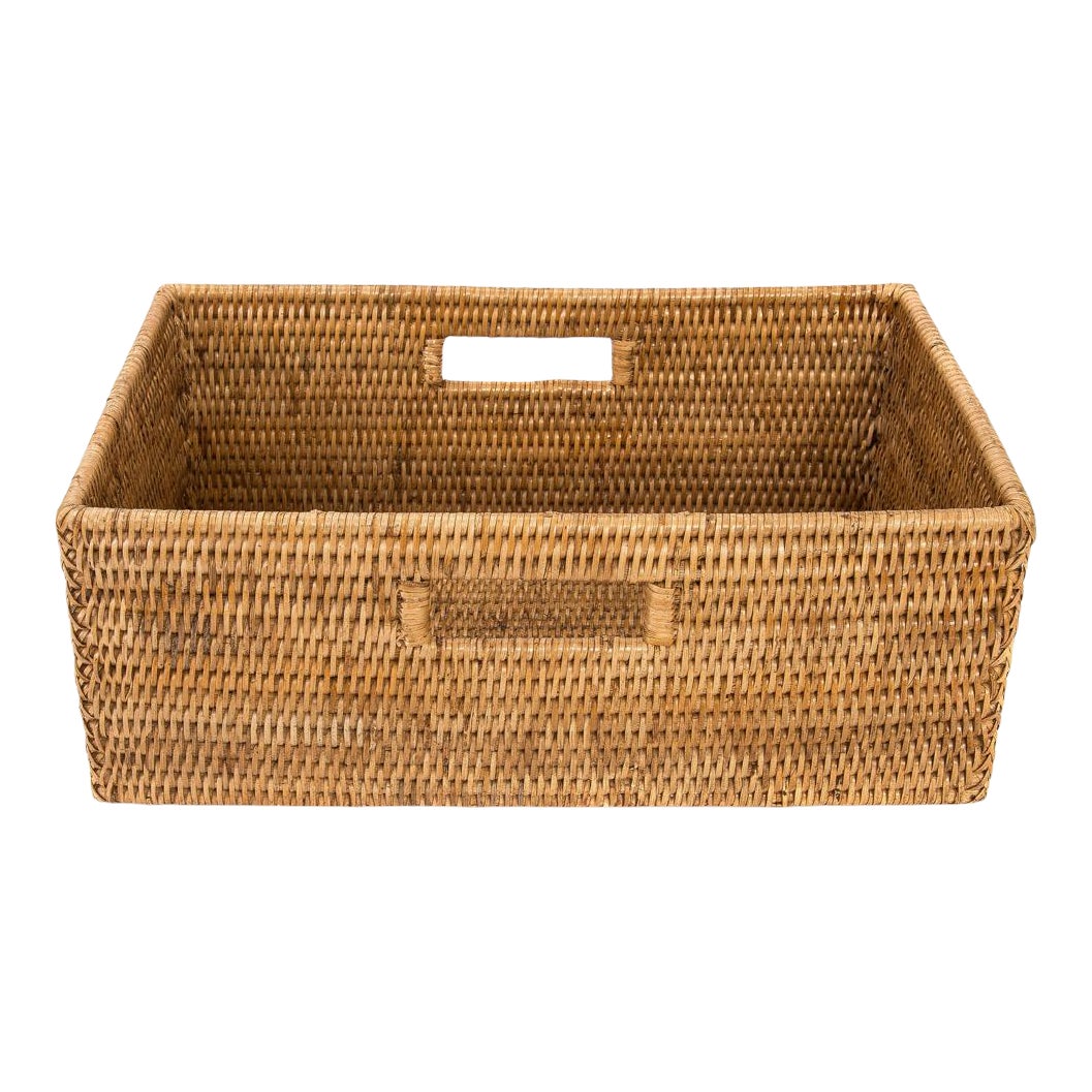 Artifacts Rattan Rectangular Shelf Basket with Side Handles in Honey ...