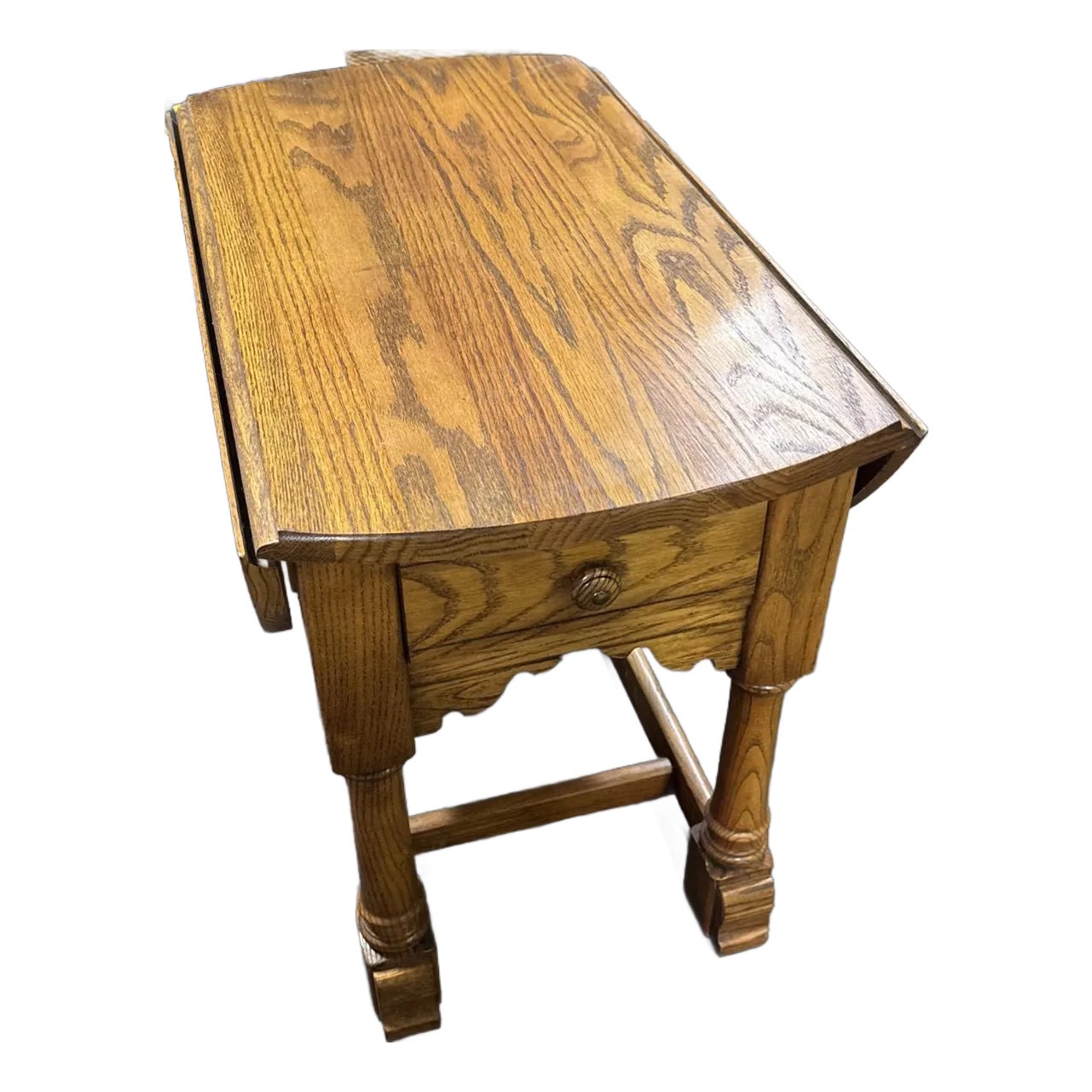 1960s Solid Oak End Table Side Drop Leaf Table Single Drawer Peters Revington Furniture | Chairish