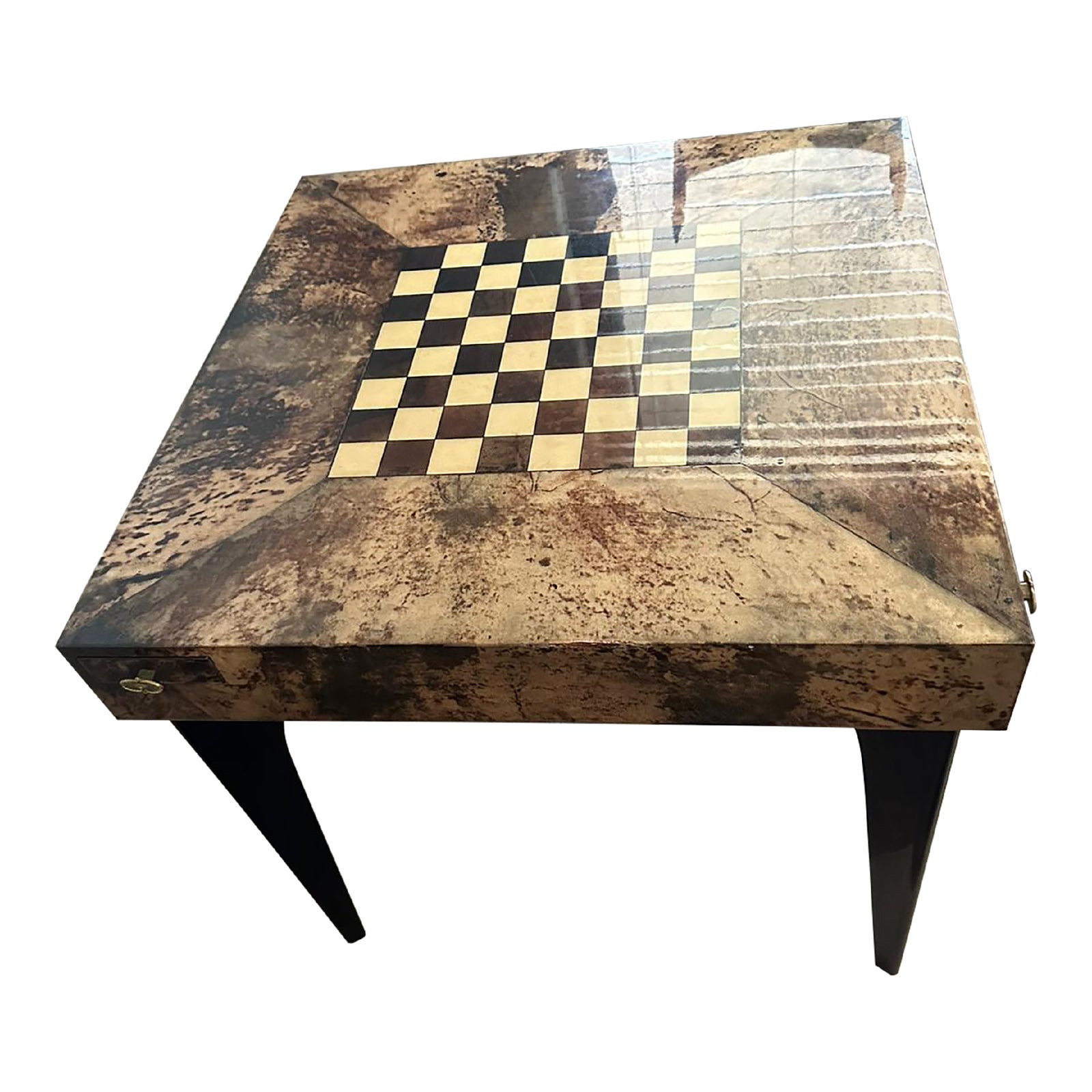 Vintage 1970's Aldo Tura Goatskin Chess / Checkers Game Table and ...