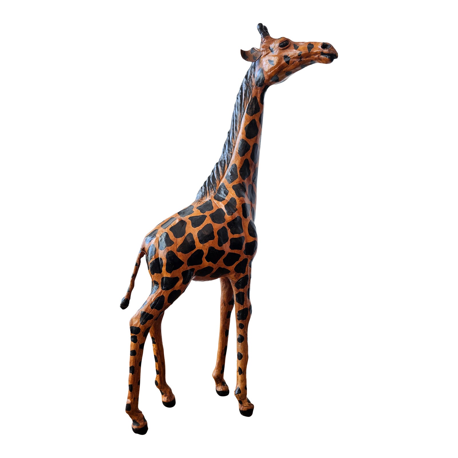 Large Vintage Hand Painted Leather Warpped Paper-Mache Giraffe Figure ...