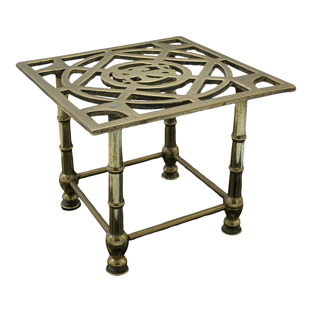 1880s Victorian Antique Fireside Trivet, English, Brass Kettle Rest ...