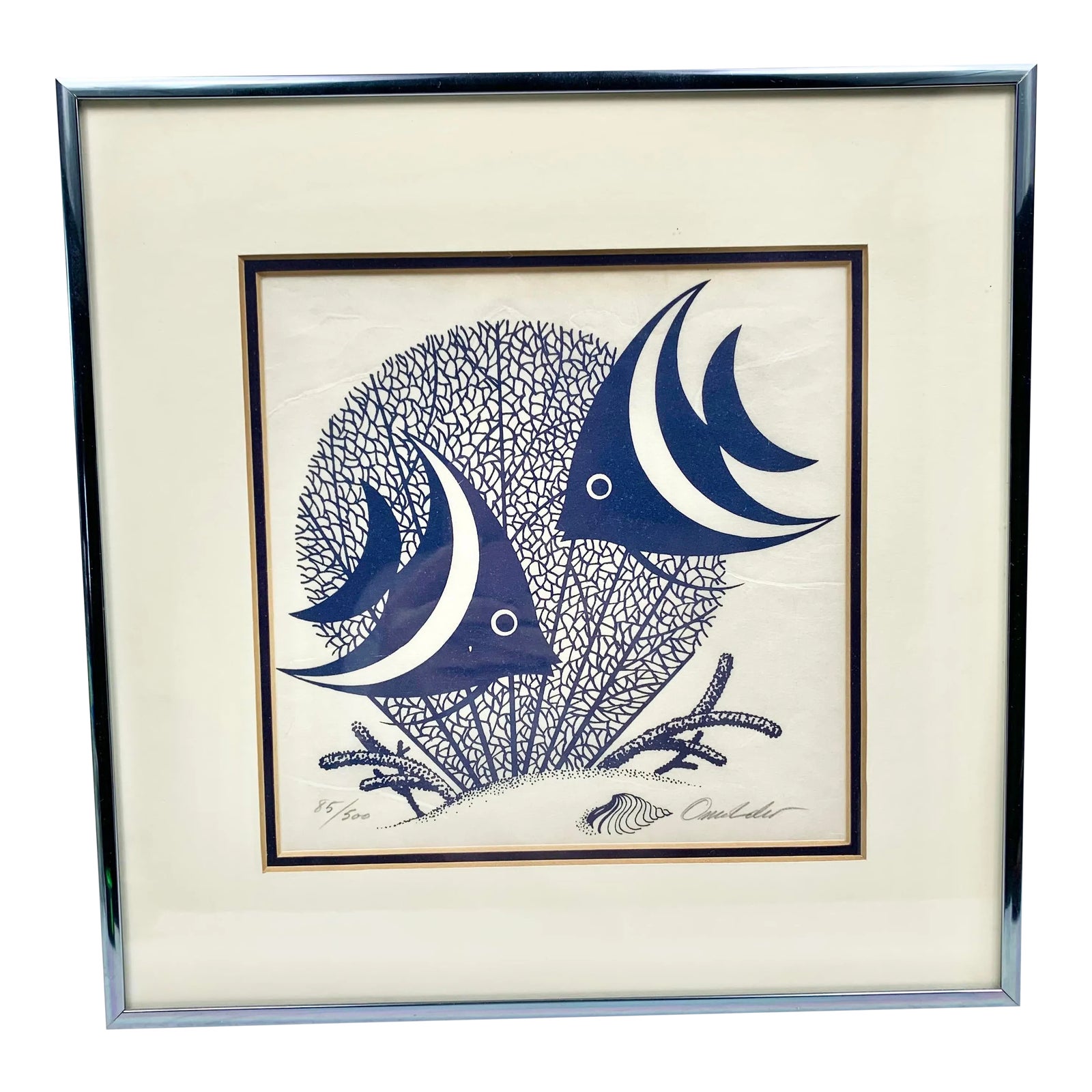 Vintage Framed Fish Print | Chairish