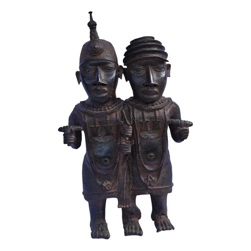Nigerian Kingdom of Benin Artist, Pair of Messengers, Pre-1800s, Bronze | Chairish