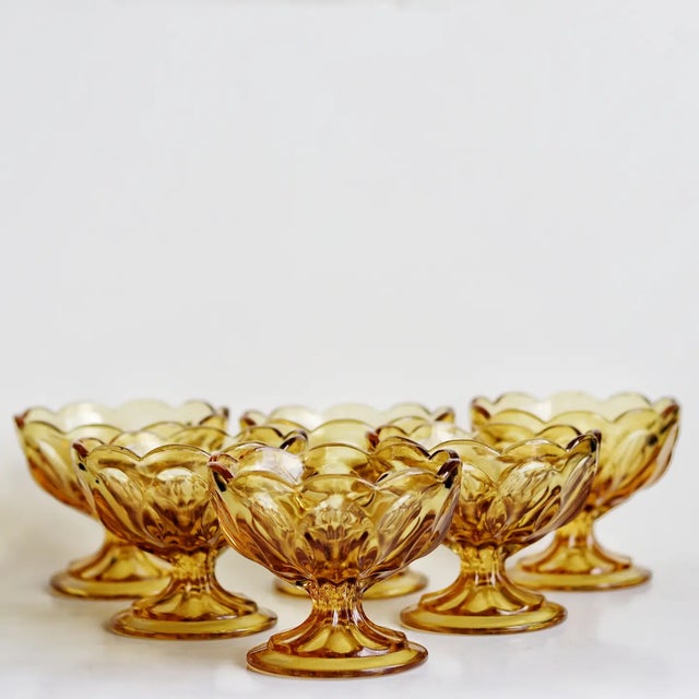 1970s Pressed Glass Dessert Cups in Amber | Chairish