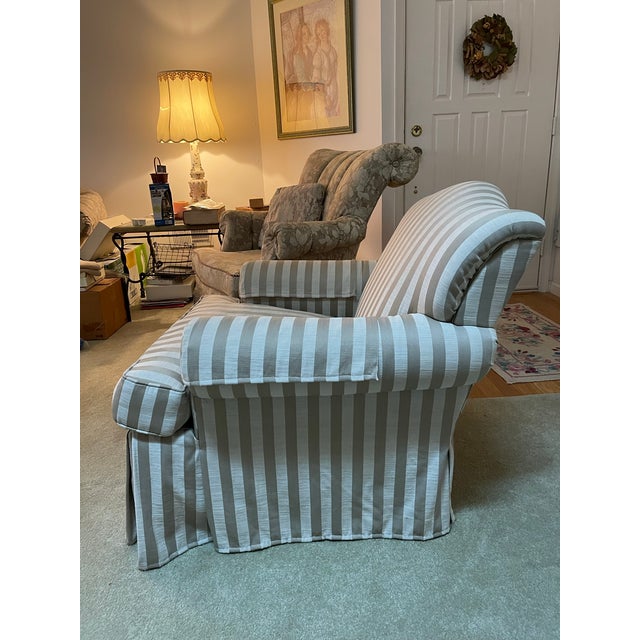 Contemporary Striped Club Chairs - a Pair | Chairish