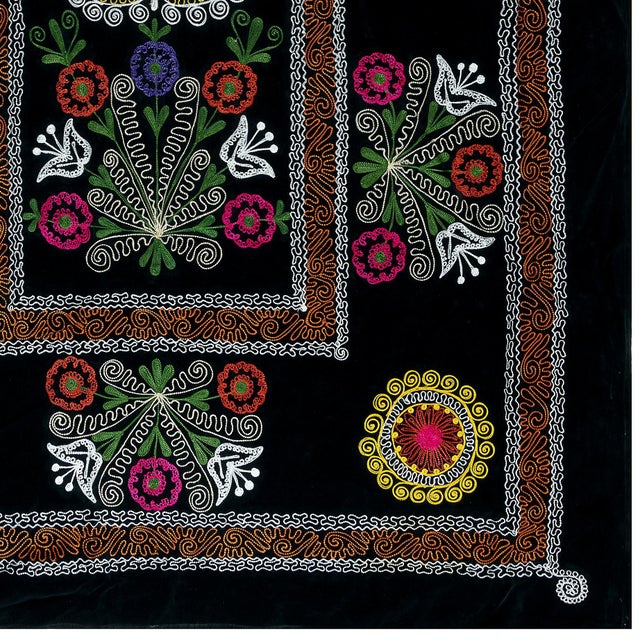 1980s Black Embroidered Tablecloth | Chairish