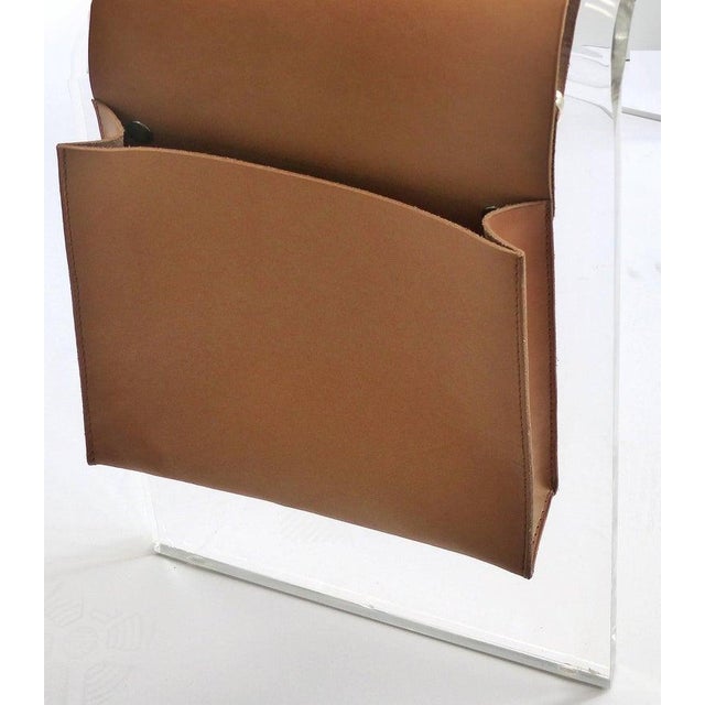 New Custom Lucite Waterfall Side Table With Leather Magazine Pocket ...