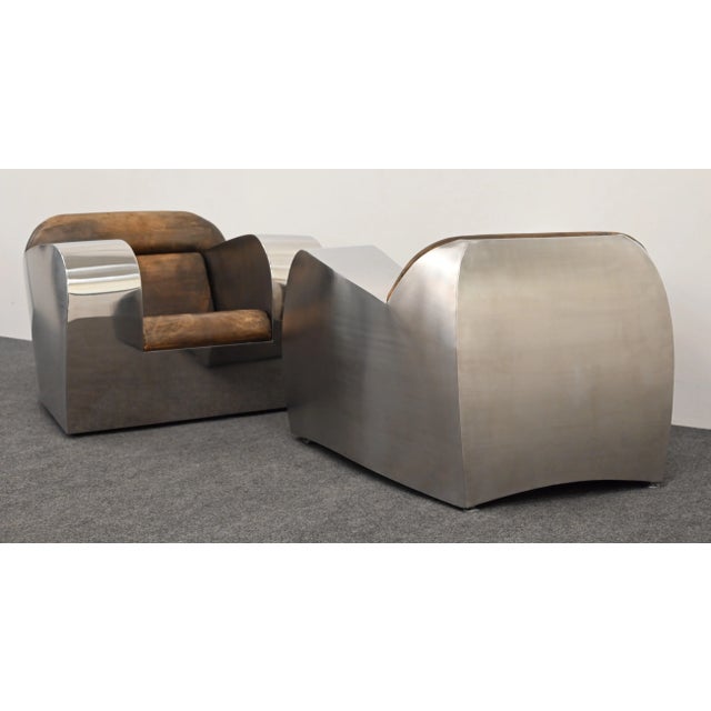 Pair of Stainless Steel Club Chairs by Jonathan Singleton, 20th Century ...