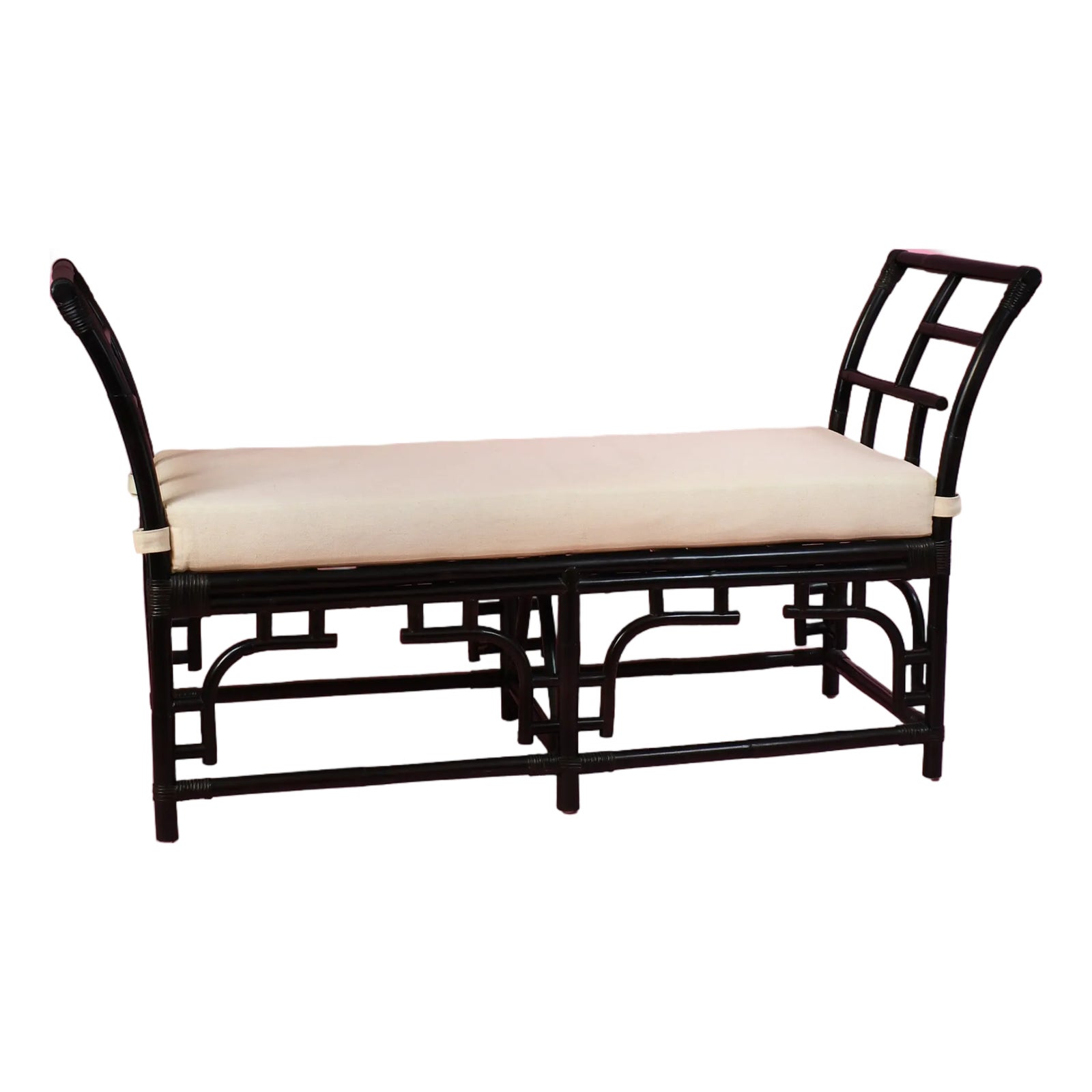 Large Fretwork Rattan Bench | Chairish