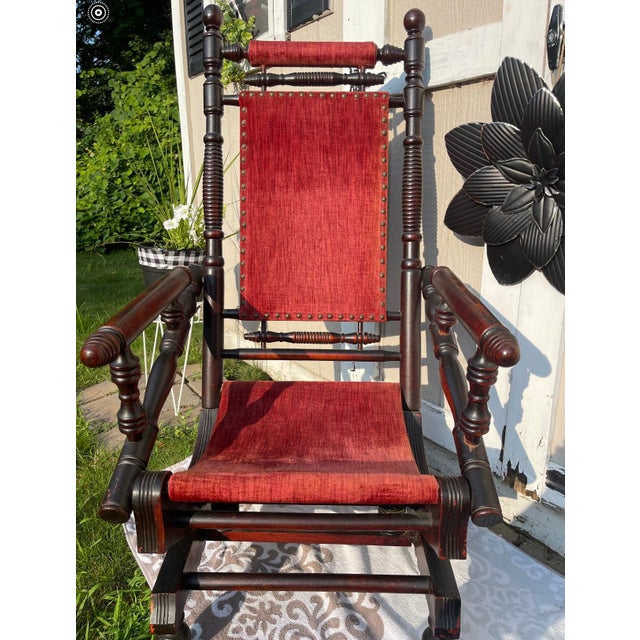 19th Century Finely Carved Mahogany Platform Rocker in Red Velvet ...