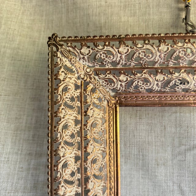 Hollywood Regency Ormolu and White Washed Metal Filigree Picture Frame ...