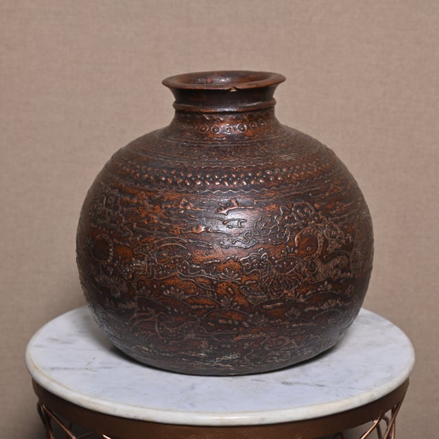 Vintage Engraving Wooden Water Storage Pot | Chairish